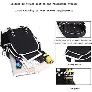 XinShuoBay Anime Backpack Laptop Bag With USB Port Large Casual Daypack 15.6 Inch Computer for Anime Fans (Black white 1)