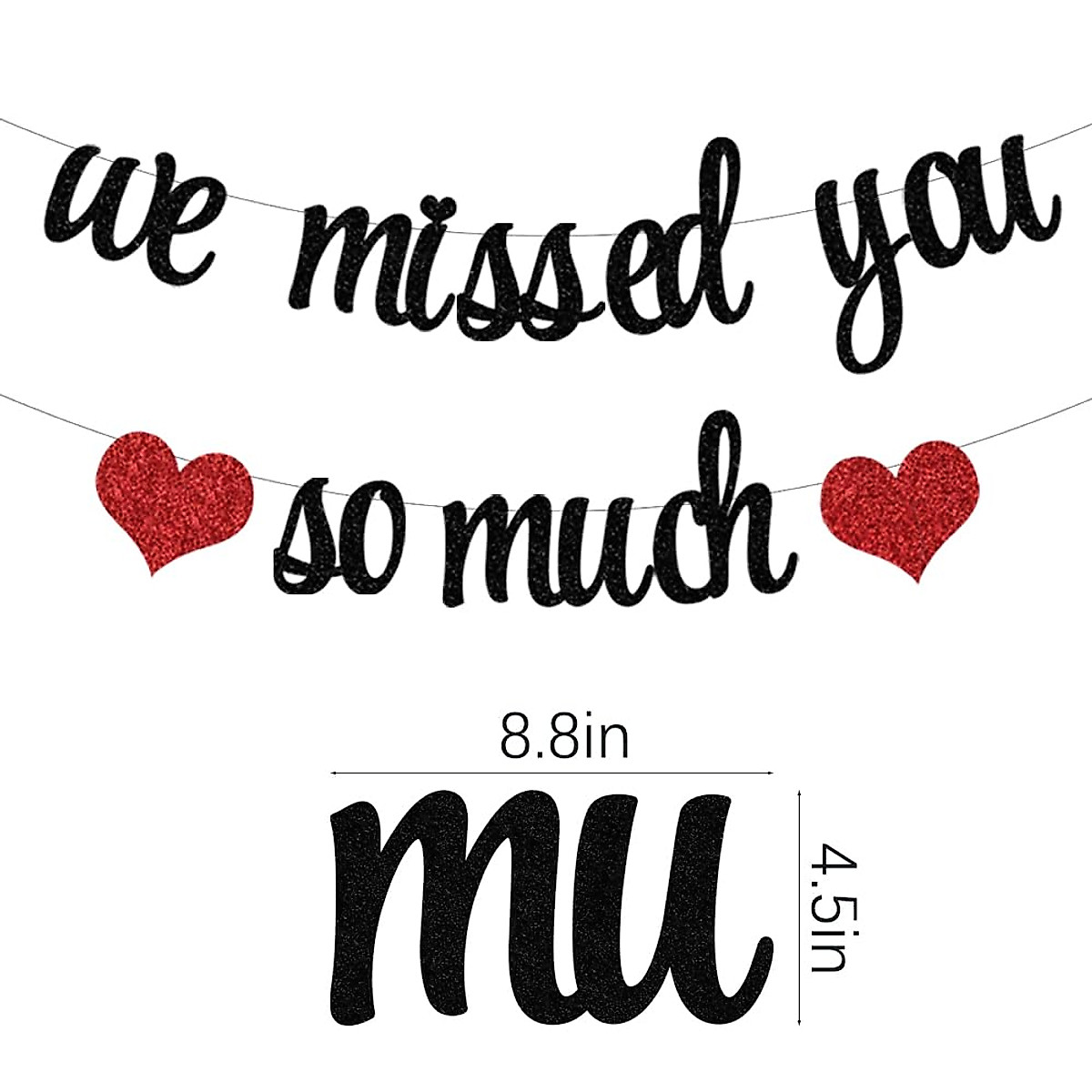 PALASASA We Missed You So Much Banner, Black Glitter Welcome Home Decorations,Welcome Home Sign Family Reunion Sign Deployment Party Decorations, Returning Military Army Homecoming Party (Cursive)