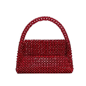 Melie Bianco Sherry Bag - Womens Luxury Beaded Handbag - Fancy Foldover Purse with Top Handle - 100% PVC & Cruelty-Free Materials - Formal, Evening, Daytime, Weekend Wear - Ruby