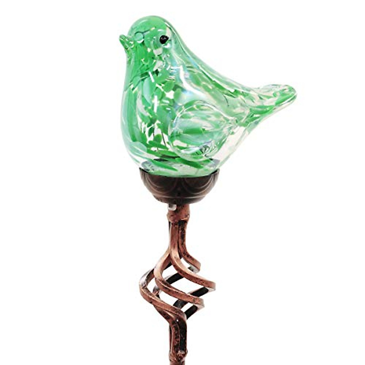 Exhart Garden Solar Lights, Decorative LED Bird Garden Stake, Hand Blown Glass and Metal Outdoor Decoration, Green, 5.5 x 31 Inch