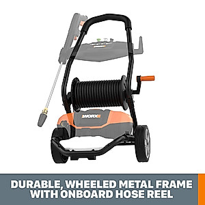 WORX WG604 1600 Max PSI 13A Pressure Washer with Rolling Cart, Black and Orange