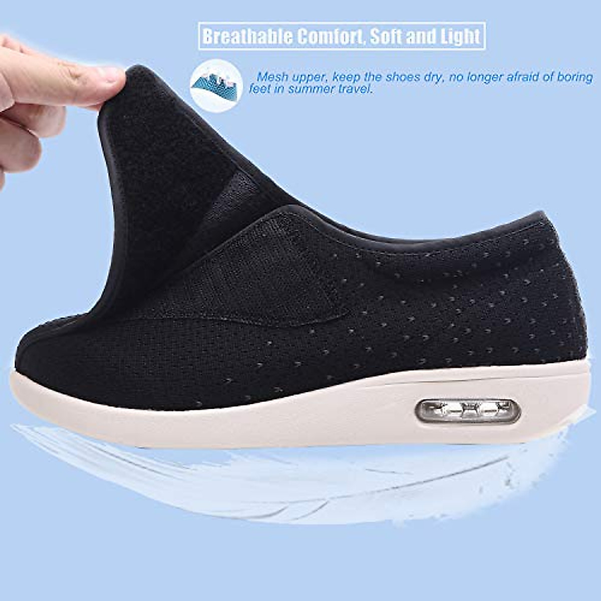 W&LESVAGO Women Extra Wide Width Diabetic Edema Shoes, Lightweight Breathable Adjustable Closure Walking Sneakers Easy On/Off(8#, Black)
