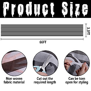 RunNico 66x3.3 ft Black and White Striped Gossamer Roll, Halloween Sheer Gossamer Striped Table Decoratoin, Halloween Decorated Black and White Fabric for Halloween,Walls,Table Skirt,Wedding and Party