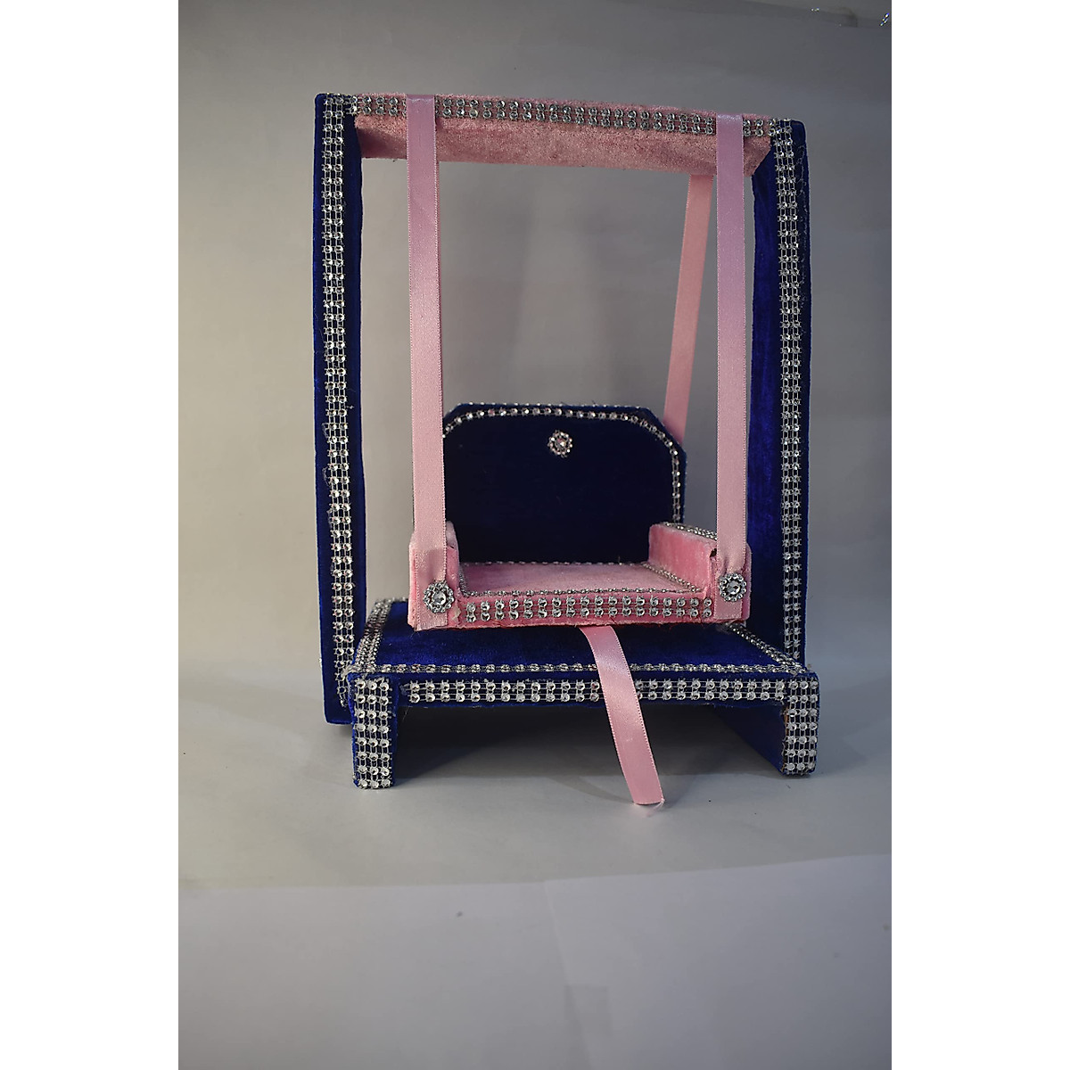 Wooden handicraft ladoo gopal jhula wooden handicraft laddu gopal jhula for pooja room home/office decor for janmasthmi with aashan, pink, H x W x D: 30 cm x 25 cm x 20 cm