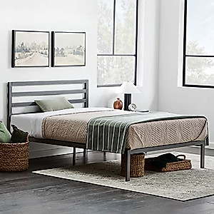 Edenbrook Cassidy Metal Platform Bed Frame with Metal Headboard - Box Spring Not Required - Wood Slat Support, Grey, Queen