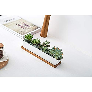 Kipokalor 11.1x2.36x1.77inch Long Rectangular Modern Minimalist White Ceramic Succulent Planter Pot with Saucer for Office,Desk,Window.