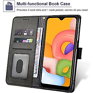 for Samsung Galaxy A14 5G Case and Tempered Glass Screen Protector, PU Leather Flip Cover Wallet Phone Case Protector [Full Protection] [Card Slots] [Kickstand] for Samsung Galaxy A14 4G, Black