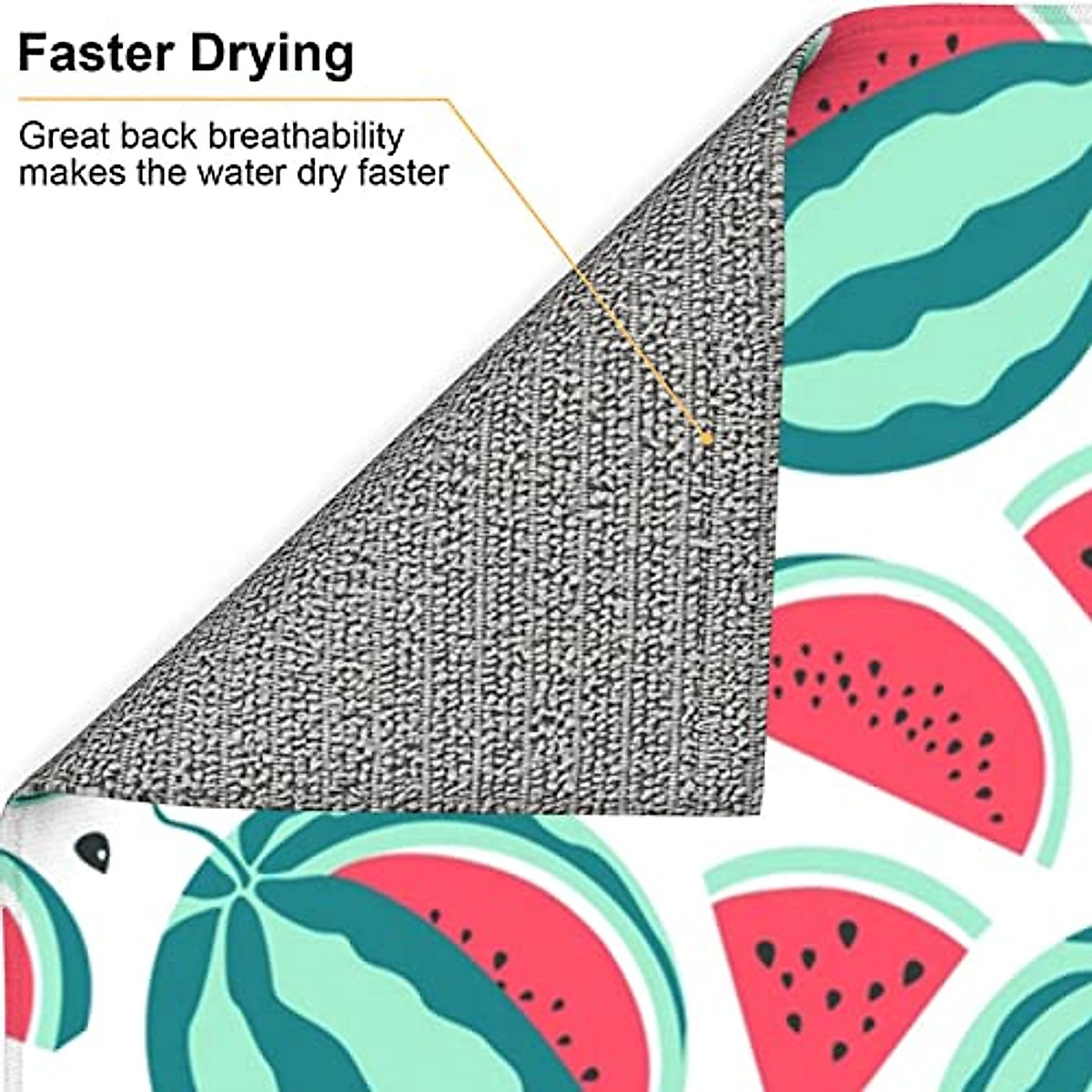 Fruits Watermelon Printed Drying Mat For Kitchen Ultra Absorbent Microfiber Dishes Drainer Mats Non-Slip Silicone Quick Dry Pad - 18 X 16inch