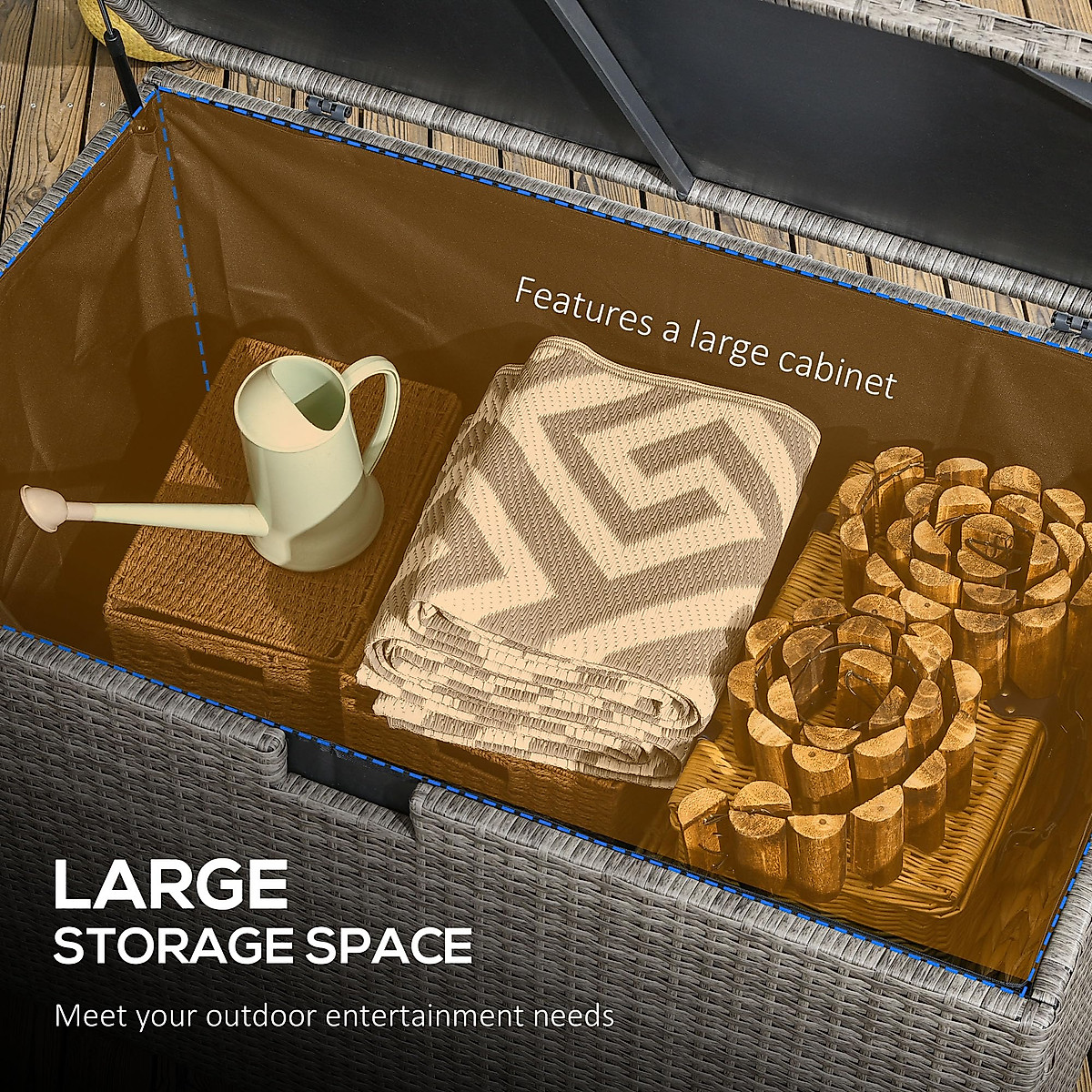 Outsunny 113 Gallon Deck Box, Rattan Outdoor Storage Box, Waterproof Storage Container for Indoor, Patio Furniture Cushions, Pool Supplies, Garden Tools, Gray