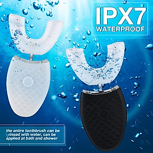 Romooa 2 Pieces Ultrasonic Electric Toothbrush Adults U Shaped Automatic Toothbrushes for Teeth Whitening, 3 Brush Heads, Whole Mouth 360 Degree Cleaning Hands Rechargeable IPX7 Waterproof (No Base)