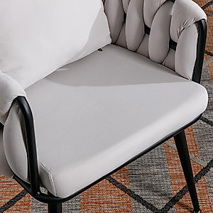 Gecheer Pure Ivory Modern Velvet Dining Chairs Set of 2 Hand Weaving Accent Chairs Living Room Chairs Upholstered Side Chair with Black Metal Legs for Dining Room Kitchen Vanity Living Room