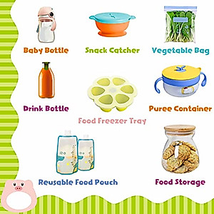 208 PCS Baby Food Labels, 26 Adorable Designs Removable Food Name Stickers Self-Adhesive Water/Oil/Tear Resistant for Baby, Kids, Toddlers Food Containers, Water Bottles, School Supplies, Mason Jars