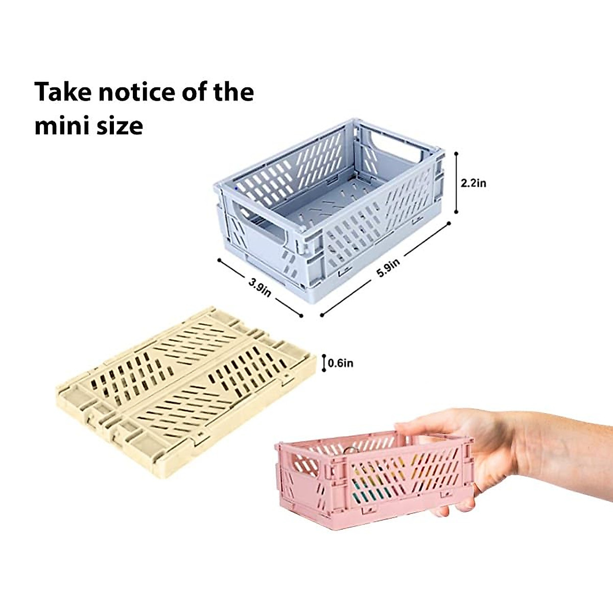 monomono Mini Stackable Plastic Baskets - 5-Pack, Cute and Compact Solution for Home and Office Organization (5.9x3.9x2.2 in, Blue)