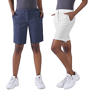 KELLY KLARK Pull On Golf Shorts for Women 9" Stretchy Junior Uniform Dress Shorts with Pockets for Hiking Bermuda Escolar Navy Size 8