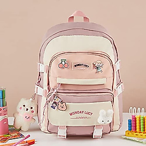 MONDAYLUCY Kawaii Backpack For School Cute Aesthetic Kids Backpacks For Girls Elementary Kindergarten With Kawaii Pin And Accessories Chains Mochilas Escolares Para Niñas