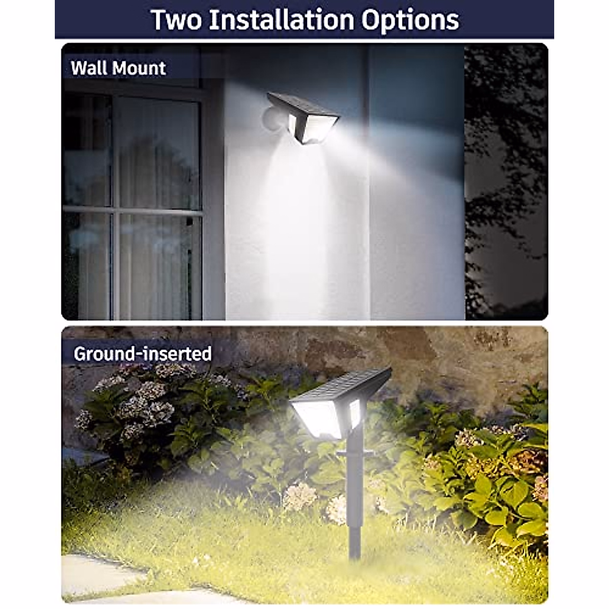 HAARAY Solar Spot Lights Outdoor 4 Sided Lighting Angle Landscape Lights, IP66 Waterproof, Auto On/Off, 3 Brightness Levels, 58 LED Solar Outdoot Lights for Yard Porch Garden, Cool White, 2 Pack