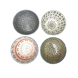 Signature Housewares 28 oz Pad Print PP7 Assorted 6" Bowls (Set of 4), Multicolor