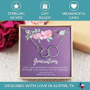 KEDRIAN Generations Necklace, 925 Sterling Silver 3 Generations Necklace, Best Grandma Gifts, Gigi Gifts for Grandma Necklace, Granddaughter Gifts From Grandma Birthday Gift, Great Grandmother Gifts