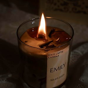 Personalized Iced Coffee Latte Candle – Custom Soy Wax Candle with Wooden Wick – Gift for Weddings, Birthdays, Bridesmaids, and Christmas Gifts