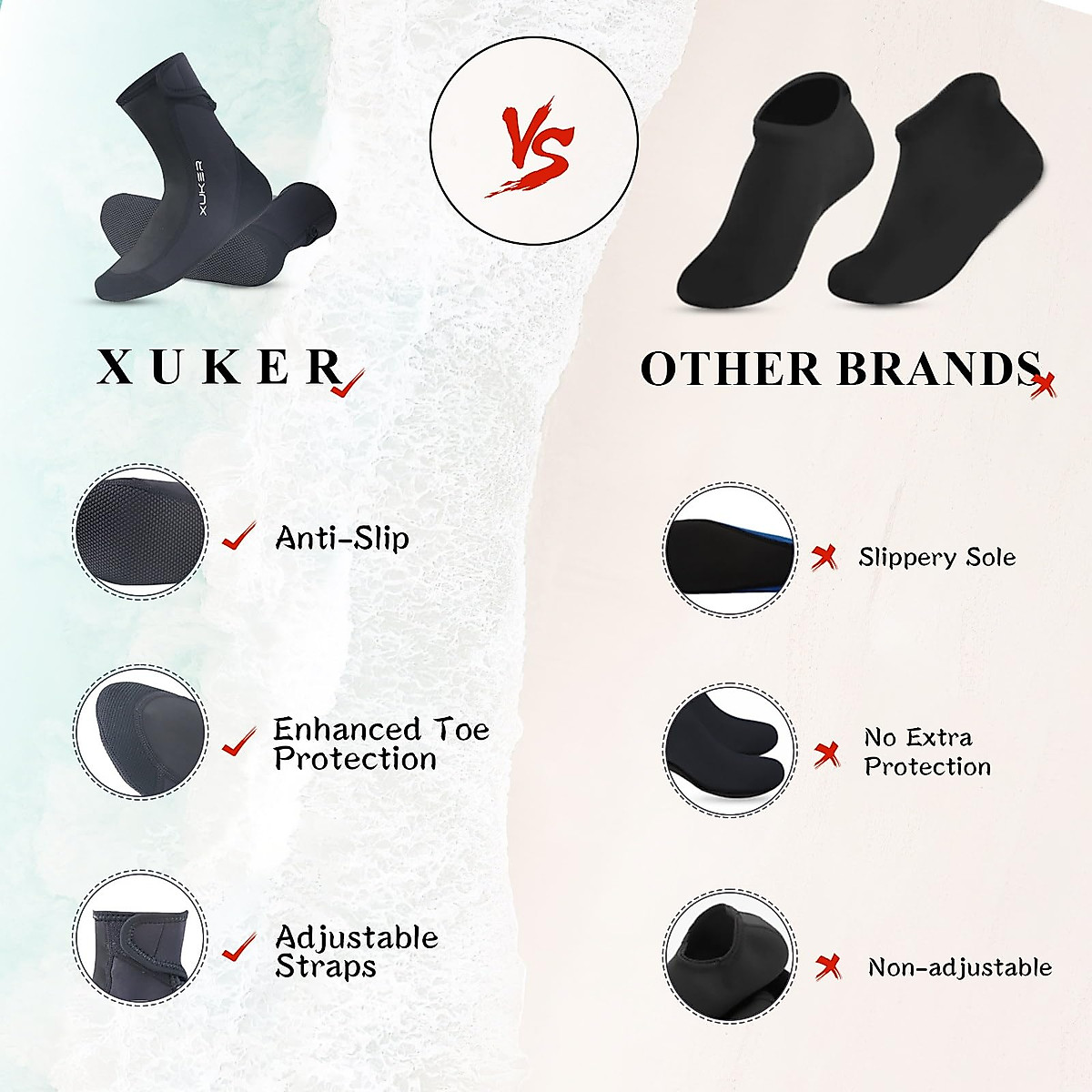XUKER Sand Proof Beach Volleyball Socks Anti Slip Quick Dry Water Socks Swim Dive Socks for Sand Beach Soccer Tennis, Black S