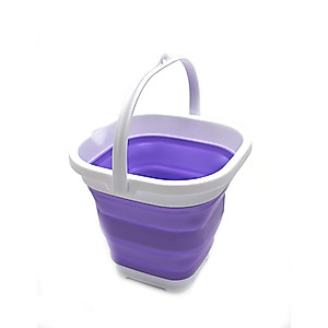 SAMMART 2.6L (0.68 Gallon) Super Mini Square Collapsible Plastic Bucket - Foldable Square Tub - Portable Fishing Water Pail - 2 Pieces Box Pack (Grey + Purple)