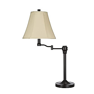 Catalina Lighting Transitional 2-Way Metal Adjustable Swing Arm Desk Table Lamp with Linen Shade, 28", Bronze