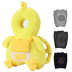 Baby Head Protector & Baby Knee Pads for Crawling, Toddlers Head Safety Pad Cushion Adjustable Backpack, Baby Back Protection for Walking & Crawling, for Age 5-24months, Cute Duck