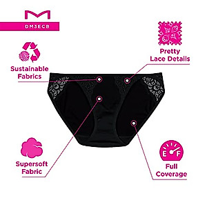 Maidenform String Panties with Lace Accents, Bikini Underwear for Women, 3-Pack, Coral/Navy Eclipse/Black, X-Large