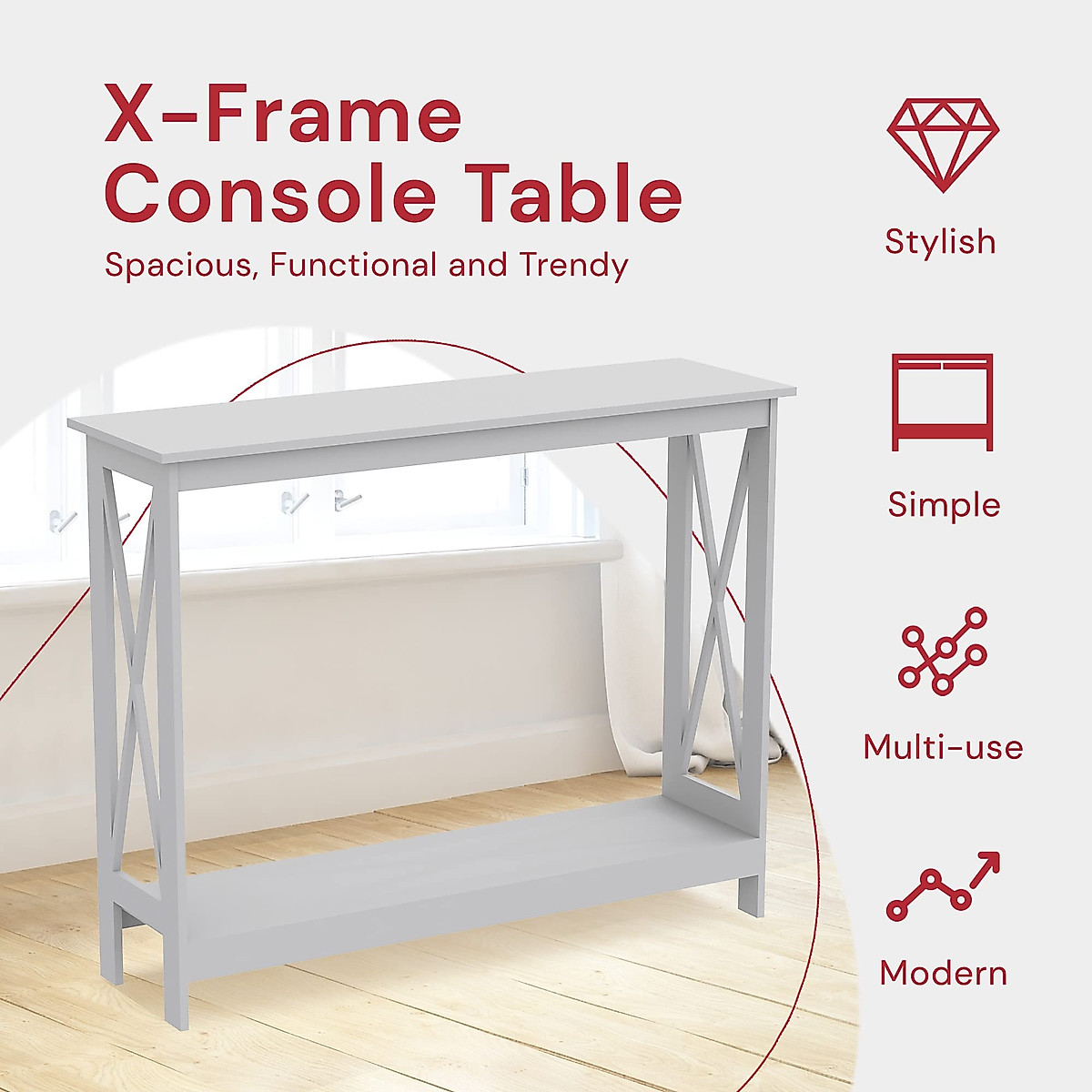 Safdie & Co. - Gray Console Table, 2-Layer Entryway Table, Console Tables for Entryway, Use As Doorway Table, Sofa Table, or Accent Furniture for Decorating Foyer, 12 x 31.5 x 39.5 Inches