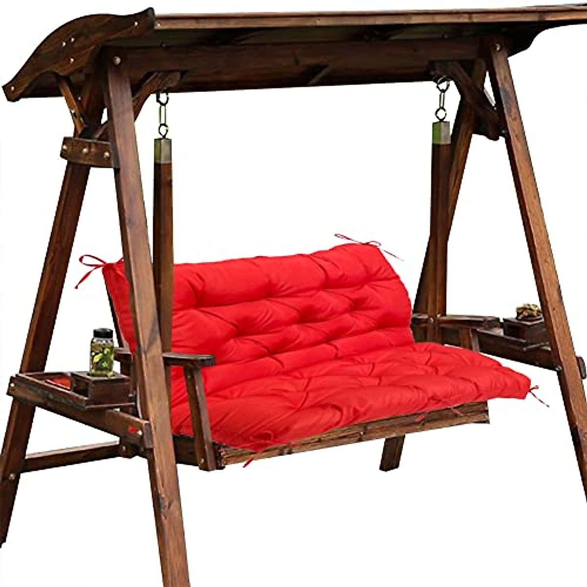 GPPSUNGD Swing Replacement Cushions with Backrest Outdoor Waterproof Overstuffed Bench Cushion 2-3 Seater for Garden Patio Furniture (60 X 40 Inch, Red)