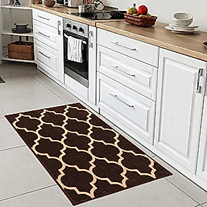 House, Home and More Skid-Resistant Carpet Indoor Area Rug Floor Mat – Moroccan Trellis Lattice – Coffee Brown & Vanilla Cream – 2 Feet X 3 Feet