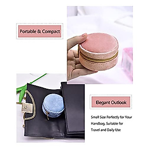 TAIMY Velvet Travel Jewelry Box, Round Small Travel Jewelry Case for Women Girls, Portable Mini Jewelry Travel Organizer Boxes for Rings Earrings Necklaces Bracelets(Blush Peach)