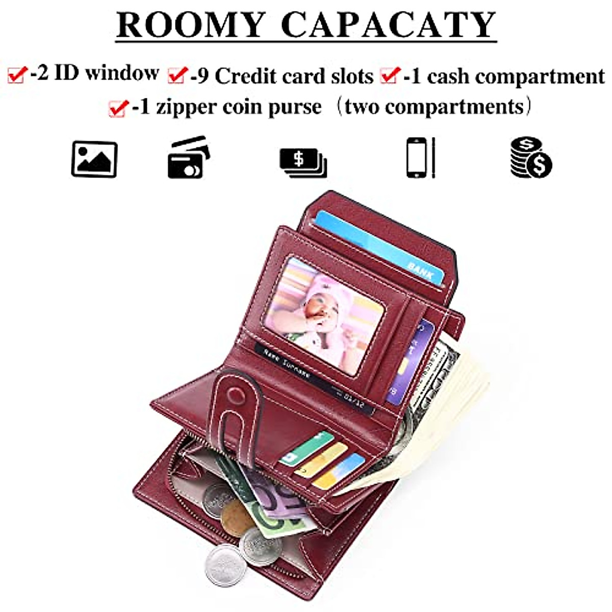 GOIACII Leather Wallets for Women RFID Blocking Zip Around Coin Purse Small