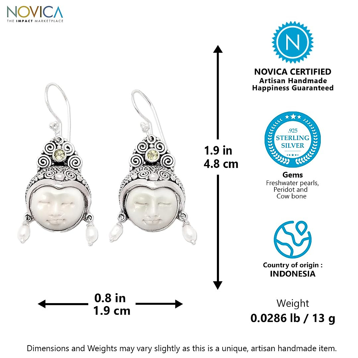 NOVICA Artisan Handcrafted .925 Sterling Silver Bone Dangle Earrings | Handmade Dangle Earring | Freshwater Pearl Earrings Dangle | Artisan Earrings | Jewelry Dangle Earring | Earrings Carved Bone