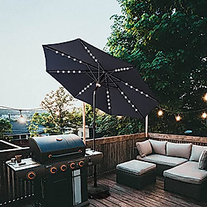 C-Hopetree 11 ft Outdoor Patio Market Table Umbrella with Solar LED Lights and Tilt, Black