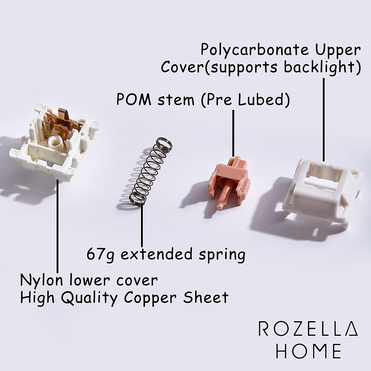 Holy Panda Mechanical Keyboard Switch, 3Pin Pre Lubed, 67g Extended Spring, Enhance Tactile Plate Mounted MX Switch(100 Pack)
