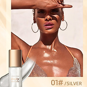 MAEPEOR Body Luminizer 5 Colors Smooth Subtle Shimmer Body Illuminator Moisturizing Long Lasting Summer Glow Illuminator For Face & Body (40ML, 01 Silver)