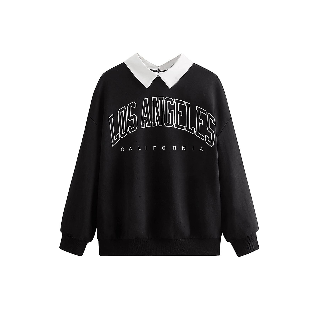 SOLY HUX Girl's Contrast Collar Letter Print Long Sleeve Pullover Top Sweatshirt Light Blue 10Y