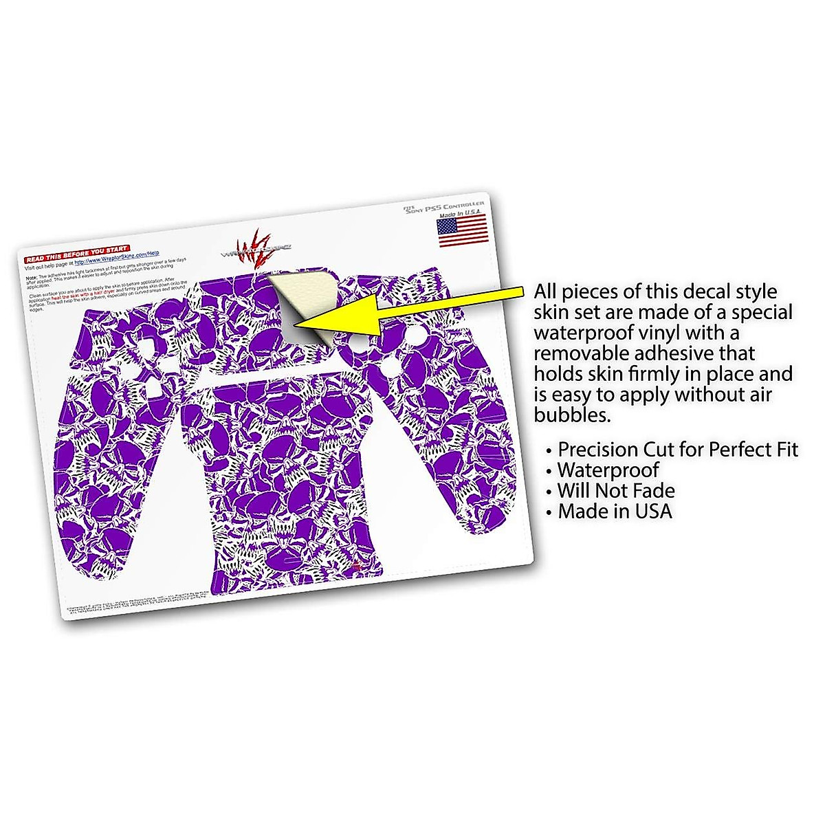 WraptorSkinz Skin Wrap compatible with Sony PS5 DualSense Controller Scattered Skulls Purple (CONTROLLER NOT INCLUDED)