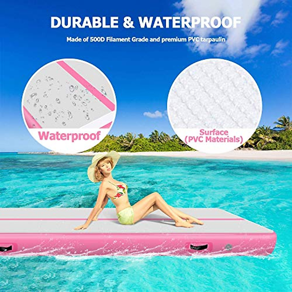 Inflatable Air Gymnastics Mat, 10ft/13ft/16ft/20ft Training Mat 4/8 inches Thickness Tumbling Mat with Electric Pump for Home/Gym/Outdoor-pink-3-10