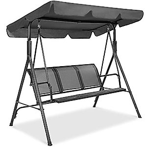 Best Choice Products 2-Seater Outdoor Adjustable Canopy Swing Glider, Patio Loveseat Bench for Deck, Porch w/Armrests, Textilene Fabric, Steel Frame - Gray