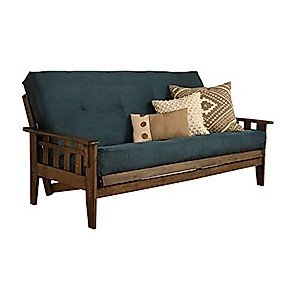 Kodiak Furniture Tucson Full Size Futon Set in Rustic Walnut Finish, Suede Navy
