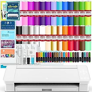 Silhouette White Cameo 4 Starter Bundle with 26 Oracal Vinyl Sheets, Transfer Paper, Class, Guides and 24 Sketch Pens