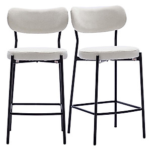 DUHOME 26'' Counter Height Bar Stools Set of 2,Upholstered Barstools with Back for Kitchen Island,Boucle Chair Bar Chairs for Dining Room Living Room,Bistro Pub,Bedroom,Cream