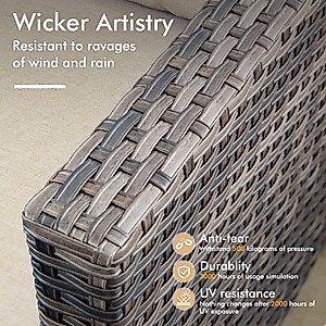 XIZZI 5 Pieces Outdoor Wicker Patio Furniture Set, All-Weather Rattan Conversation Set with Cushions, Ideal for Garden, Patio, or Backyard, Grey Wicker Grey Cushion