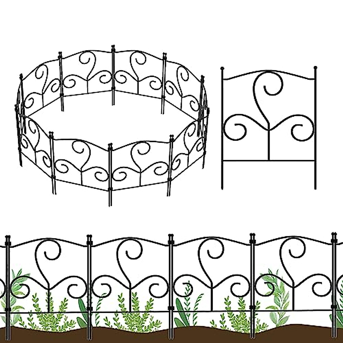 Decorative Garden Fence 10 Panels, Rustproof Outdoor Landscape Metal Border Edging Fencing Flower Animal Dogs Barrier Section Panel Decor
