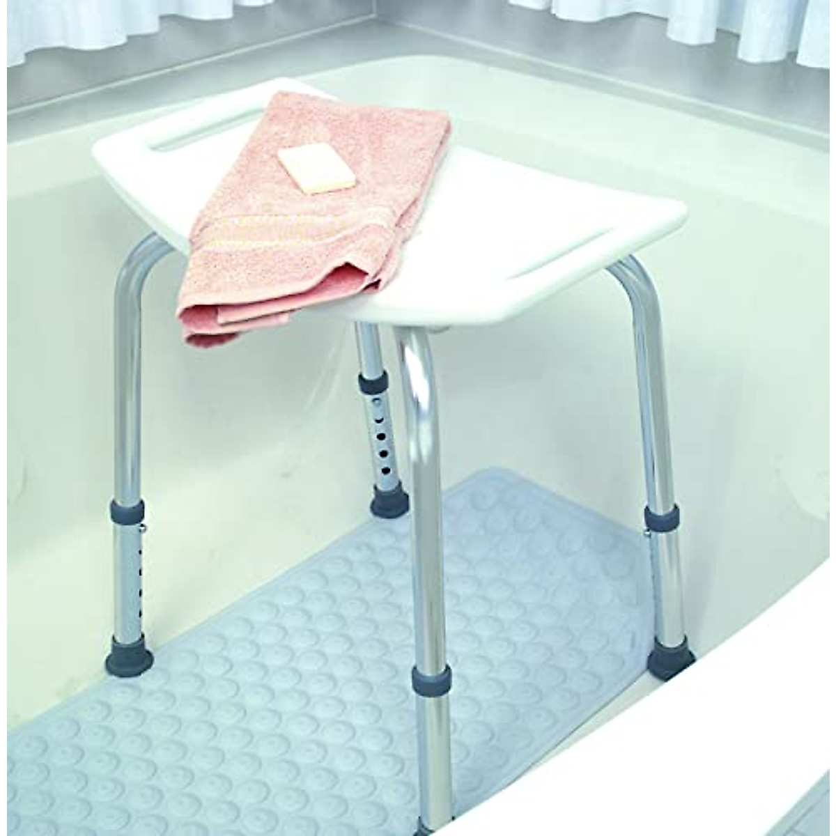 DMI Shower Chair Bath Seat for Tub or Shower Bench for Inside Shower, Made of Non Slip Aluminum with Plastic Seat, No Tools Needed, Adjustable Height, Holds Weight up to 300 Pounds, Bath Bench, White