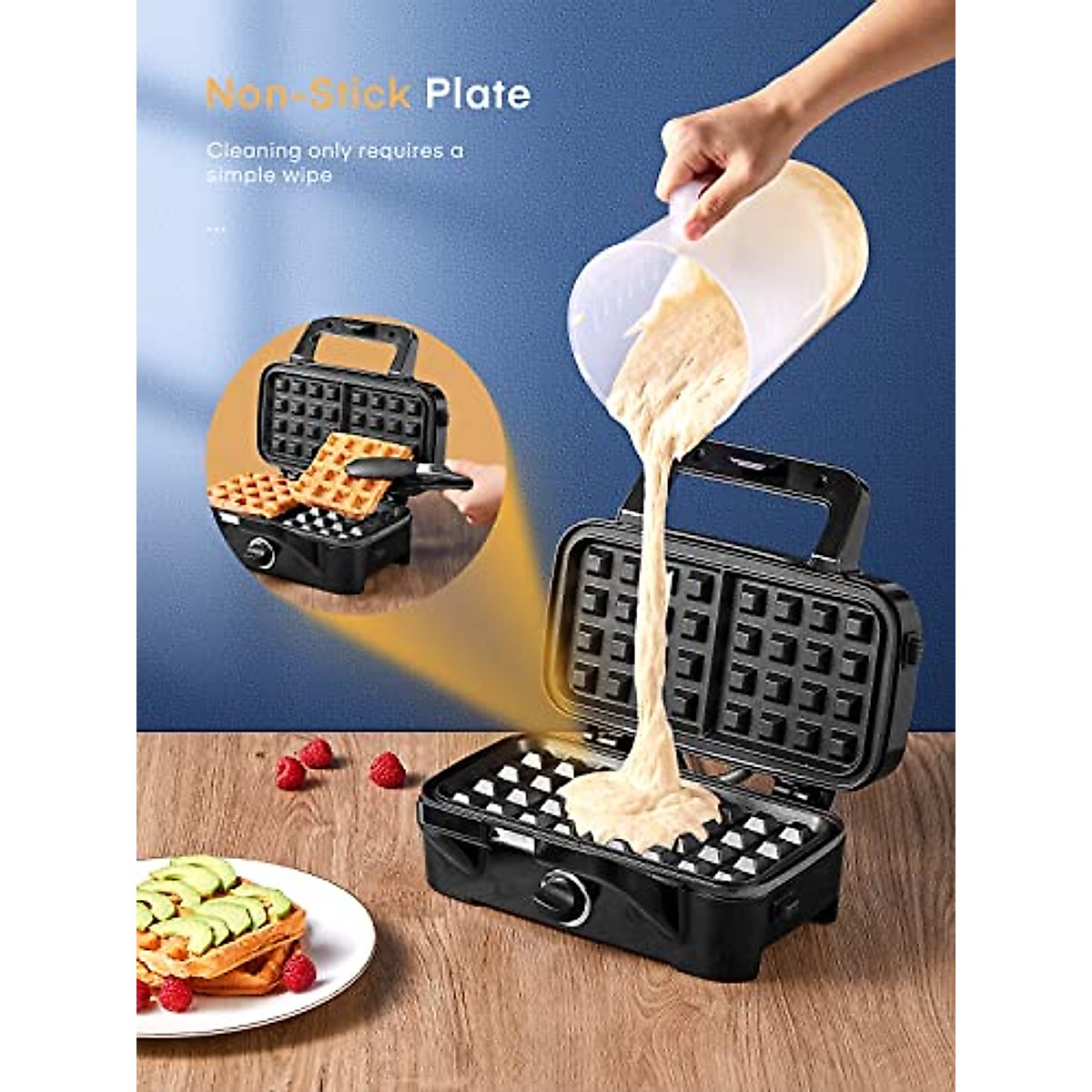 HOUSNAT 3 in 1 Sandwich Maker, Waffle Maker with Removable Plates, 1200W Panini Press with Interchangeable Non-Stick Plates, Indicator Lights, 5-gear Temperature Control, Silver/Black