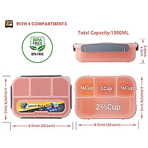 Bento Lunch Box for Kids Adult,4 Compartment Bento Box Containers with Fun Accessories Thick Silicone Food Cake Cups, Cute Food Picks for Kids,Easy to Clean (PINK)