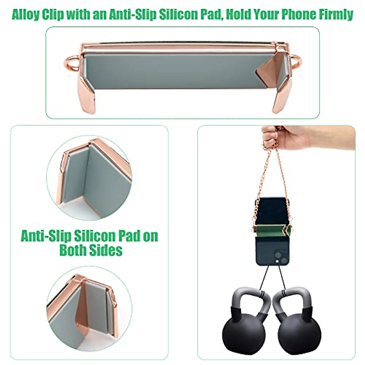 Universal Cell Phone Lanyard Holder, 120cm Crossbody Necklace Lanyard & 30cm Rose Gold Phone Lanyard+ Emerald Green Phone Holder Wrist Strap Compatible with iPhone 14 13 12 and Most Smartphones